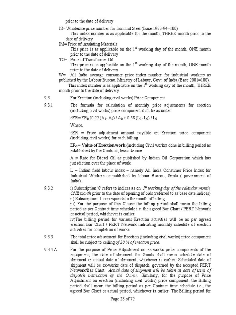 Price Adjustment Formulas for Materials, Labor, and Erection Works in ...