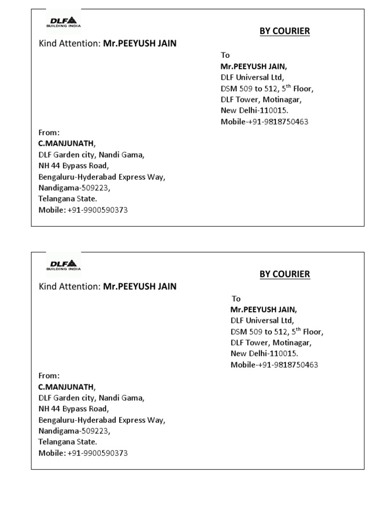 Courier Address Format Example | PDF