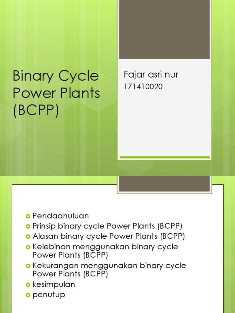 Binary Cycle Power Plants (BCPP) Pak Tomi Arisandy | PDF