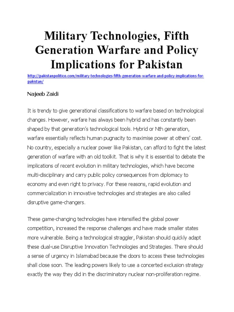 Military Technologies, Fifth Generation Warfare and Policy Implications ...
