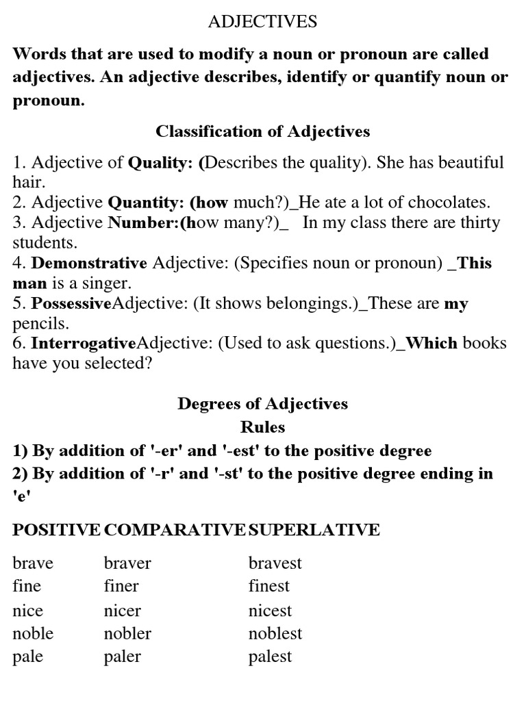 Adjectives | PDF | Adjective | Languages