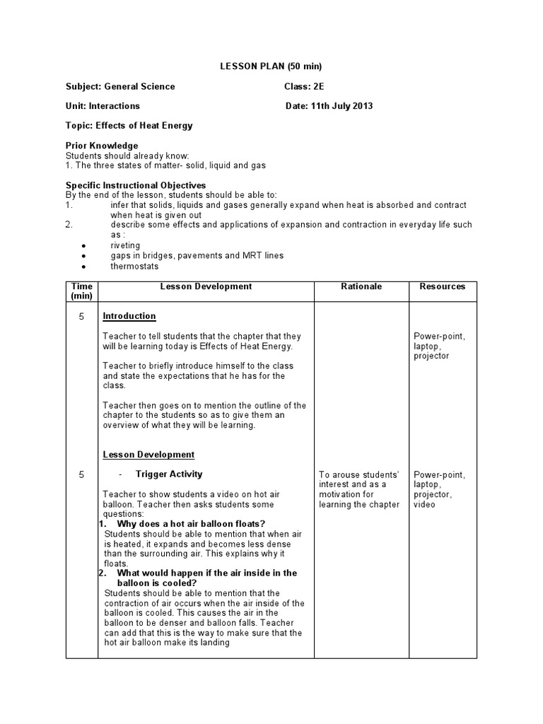 Thermal Physics Lesson Plan | PDF | Liquids | Matter