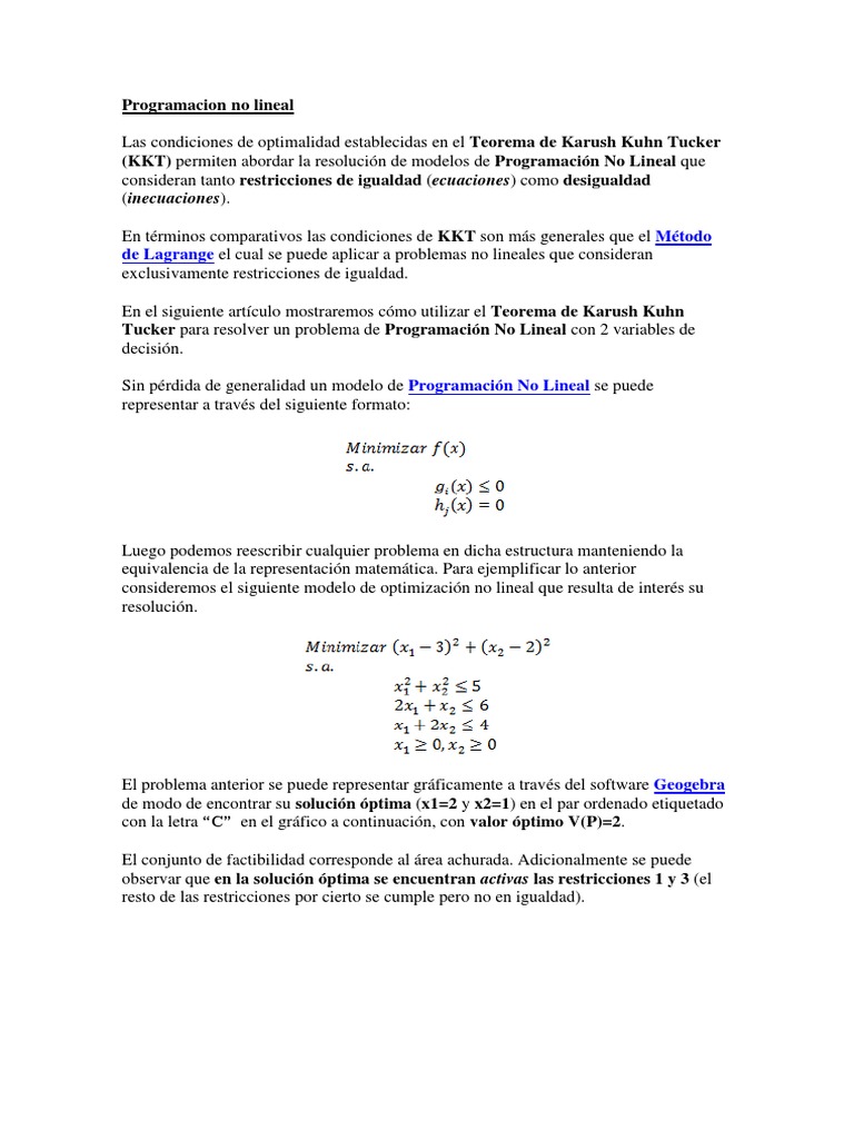 Programacion No Lineal | PDF | Programacion no lineal | Optimización ...