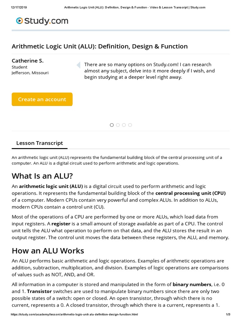 Arithmetic Logic Unit (ALU) - Definition, Design | PDF | Logic Gate ...