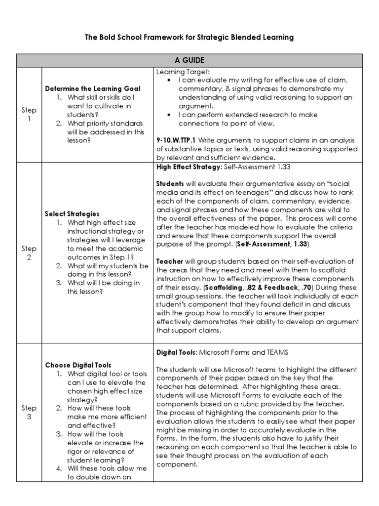 The Bold School Framework For Strategic Blended Learning | PDF ...