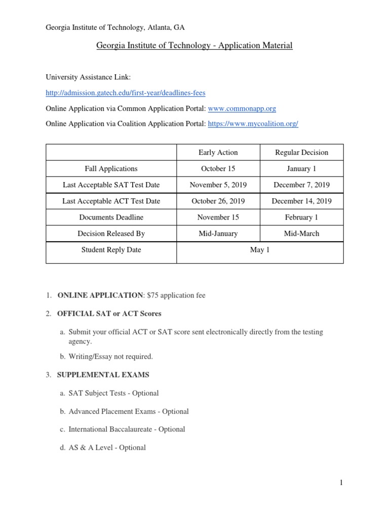 Georgia Institute of Technology - Application Material | PDF | Sat ...