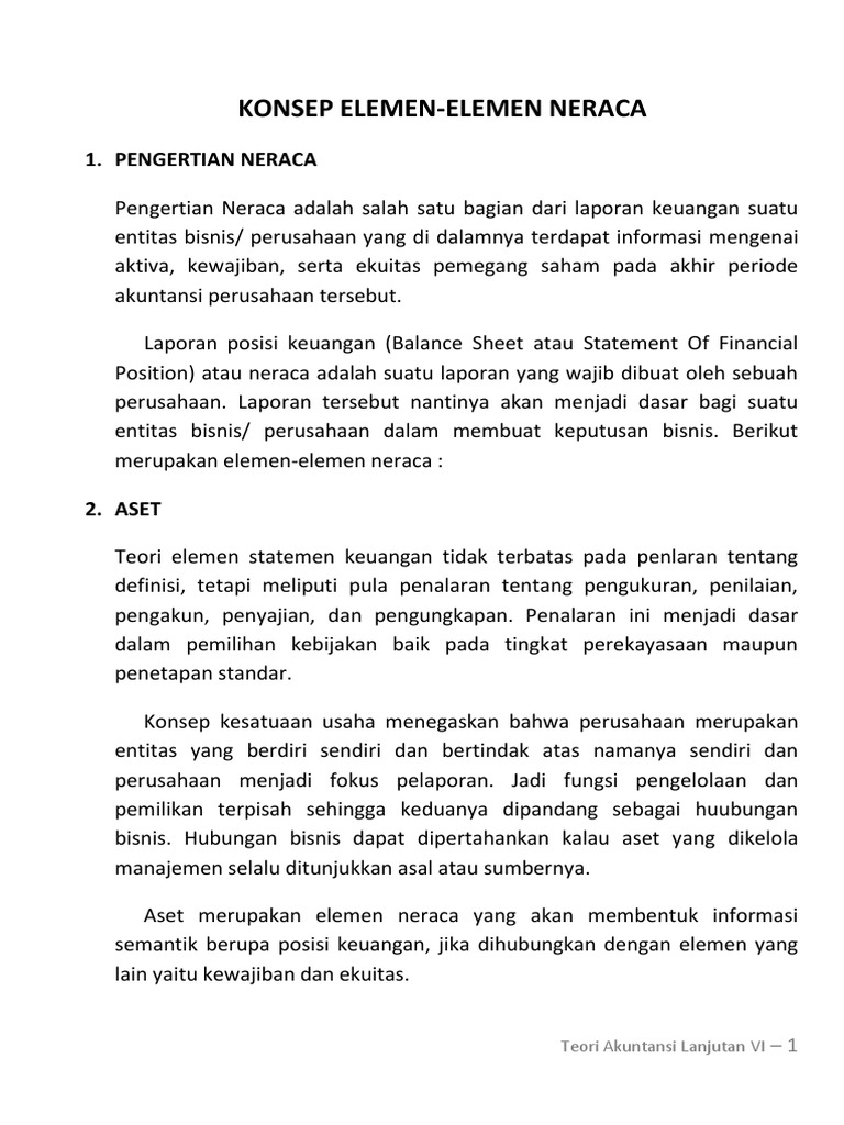 Konsep Elemen Neraca | PDF | Pengelolaan Keuangan & Uang