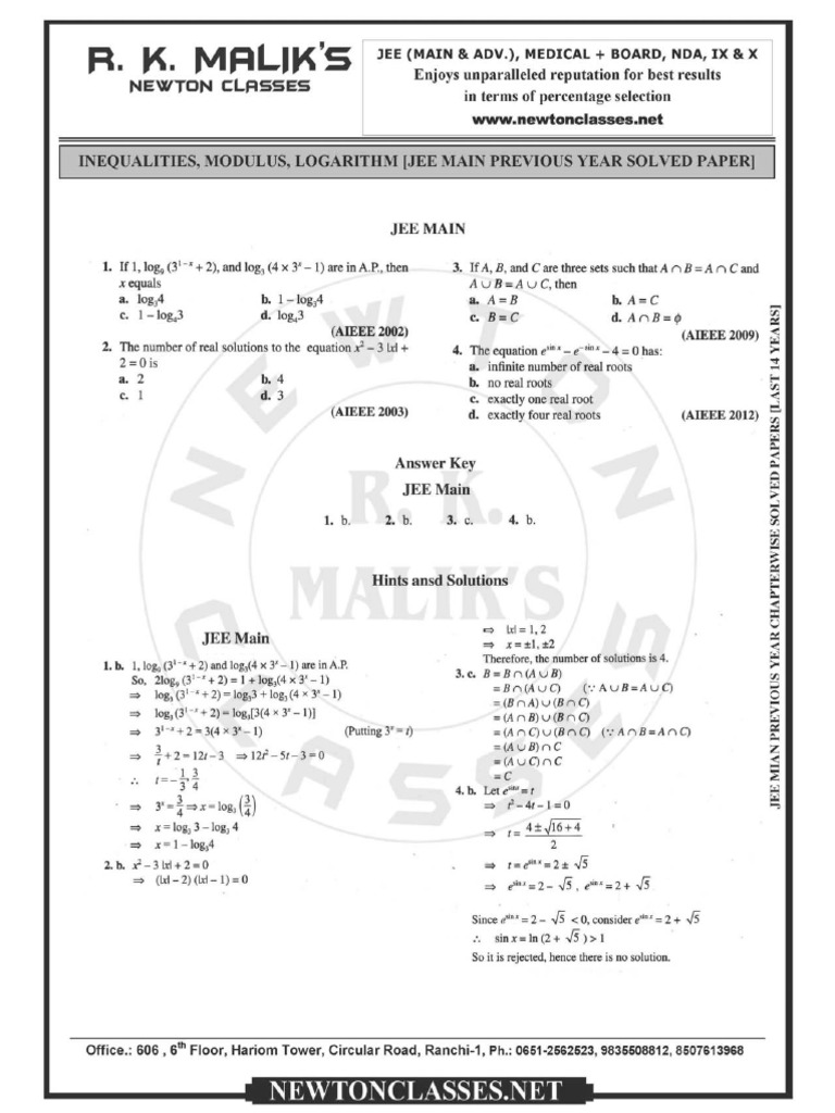 Inequalities, Modulus, Logarithm PDF | PDF Inequalities, Modulus, Logarithm PDF | PDF
