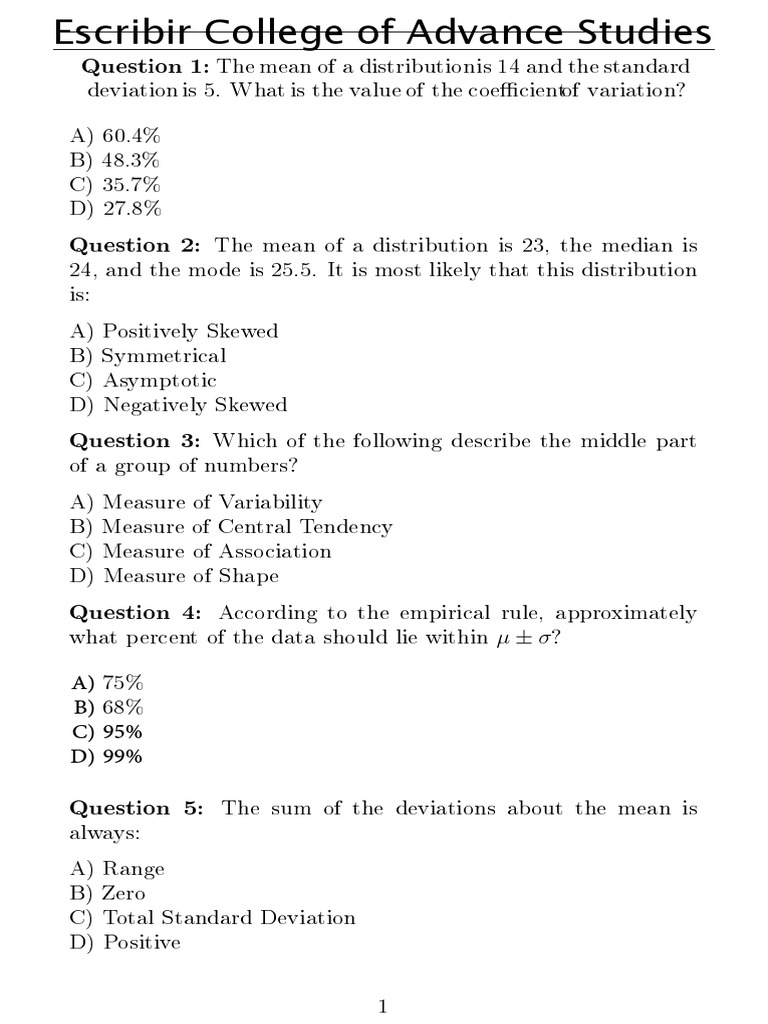 MCQs Basic Statistics 1 | PDF | Median | Mode (Statistics)