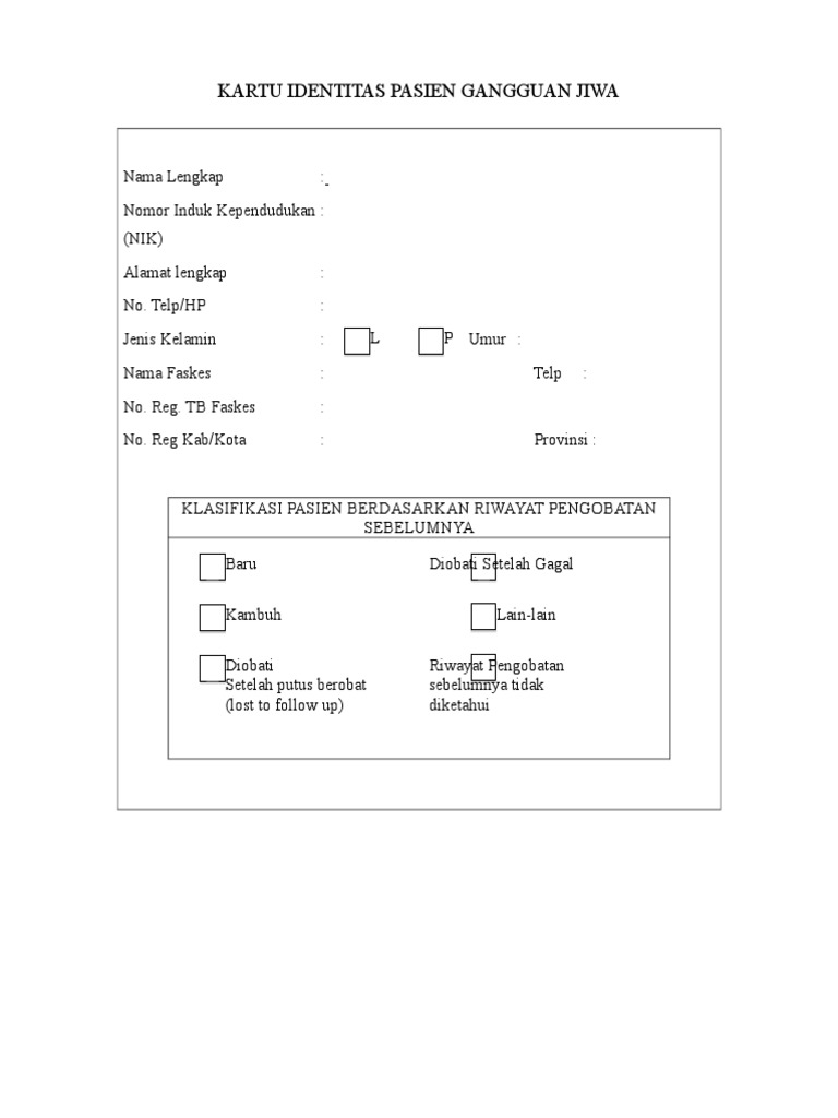 Kartu Identitas Pasien Gangguan Jiwa | PDF