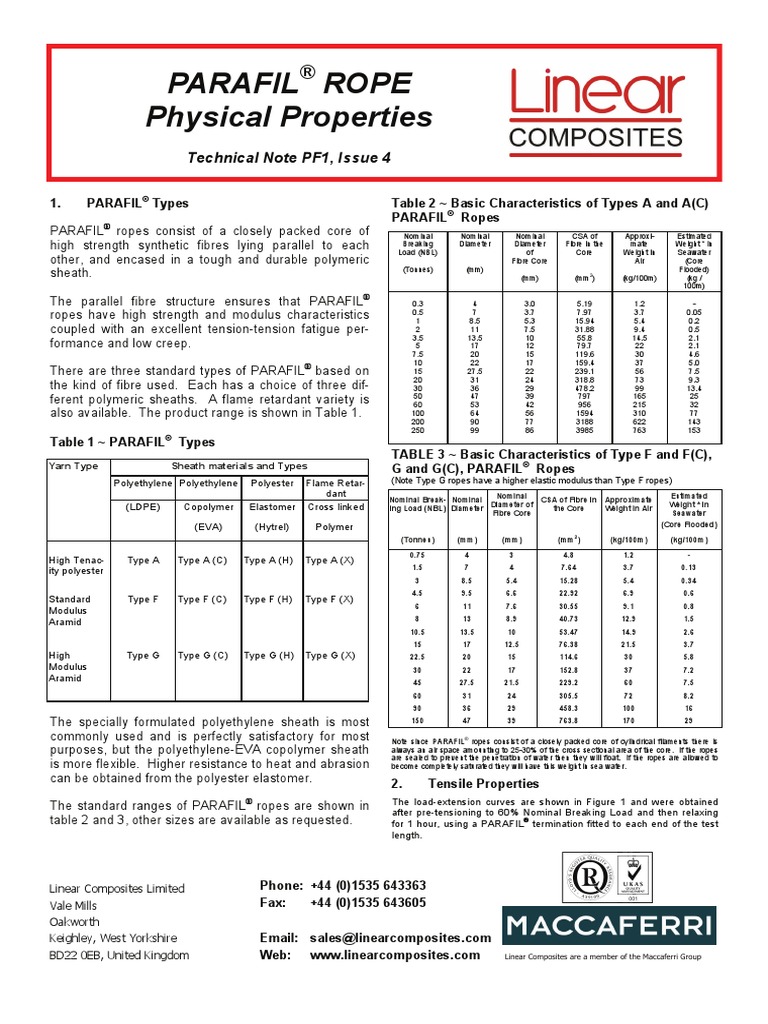 Parafil Physical Properties 2008 Issue4 | PDF | Rope | Polyethylene