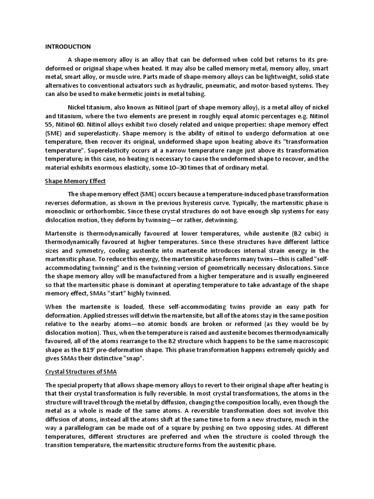 Shape-Memory Alloys: Nitinol Properties | PDF | Shape Memory Alloy ...