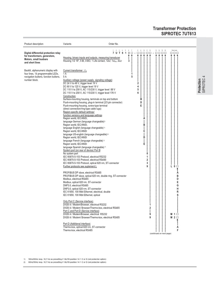 SIPROTEC 7UT613 Catalog Technical Datasheet | PDF | Manufactured Goods ...
