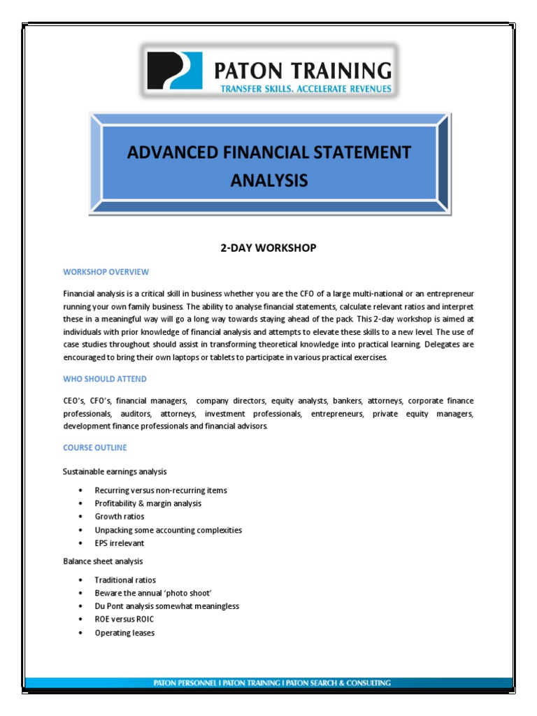 Advanced Financial Statement Analysis | PDF | Equity (Finance ...