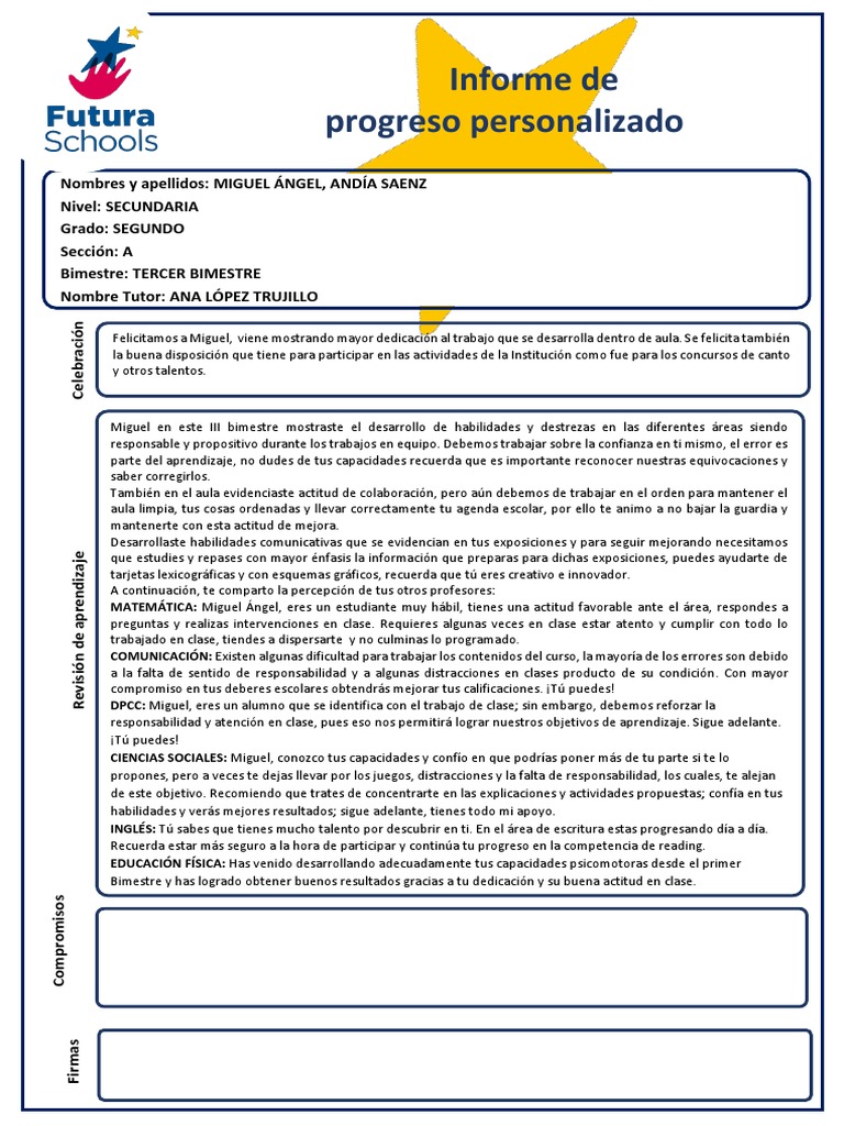 Informe de Progreso 2° A | PDF | Salón de clases | Educación Secundaria