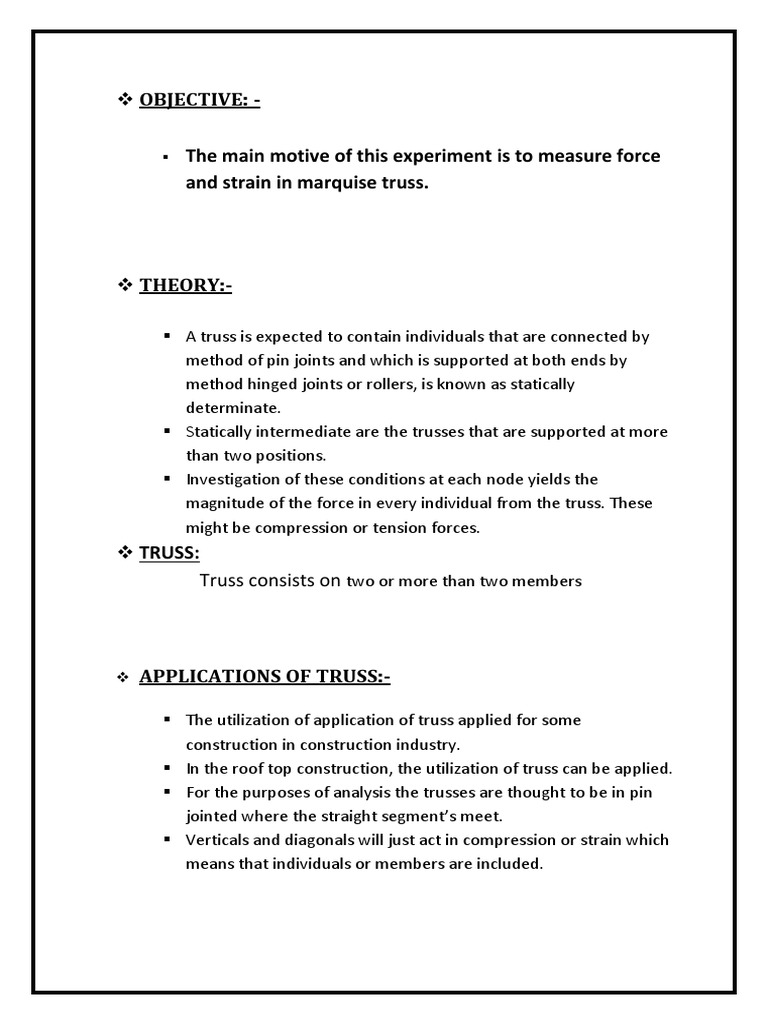 Truss Lab Report-1 | PDF | Truss | Mechanical Engineering