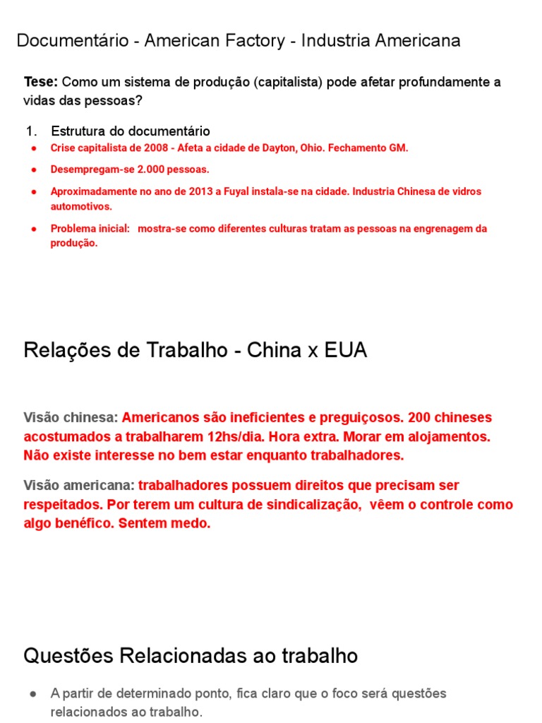 Documentário - American Factory - Industria Americana | PDF | Karl Marx ...