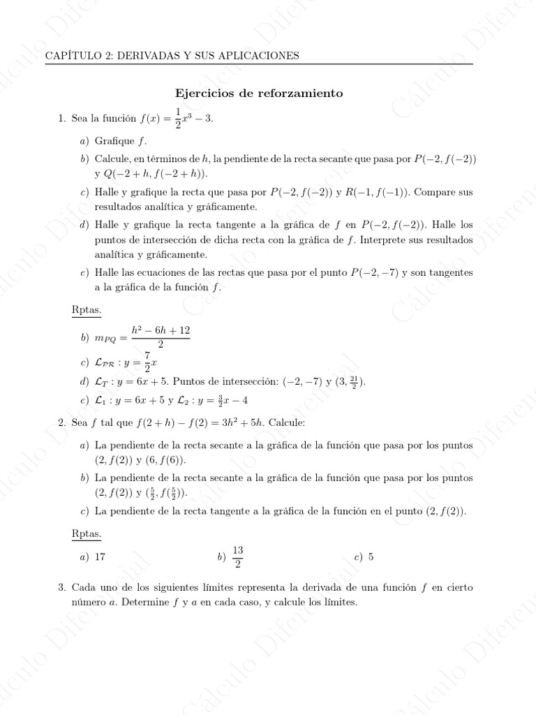 CAP2 Derivada Ejercicios 2017-2 | PDF | Derivado | Pendiente