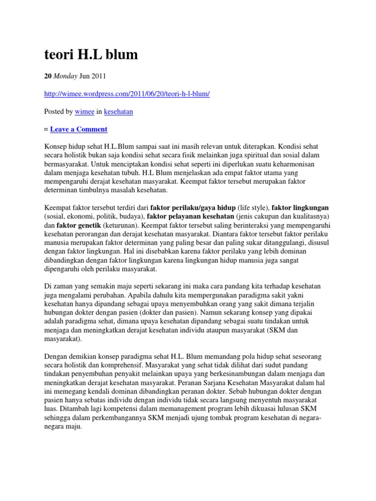 Konsep Sehat Holistik H.L. Blum | PDF | Ilmu Sosial | Pengembangan Diri