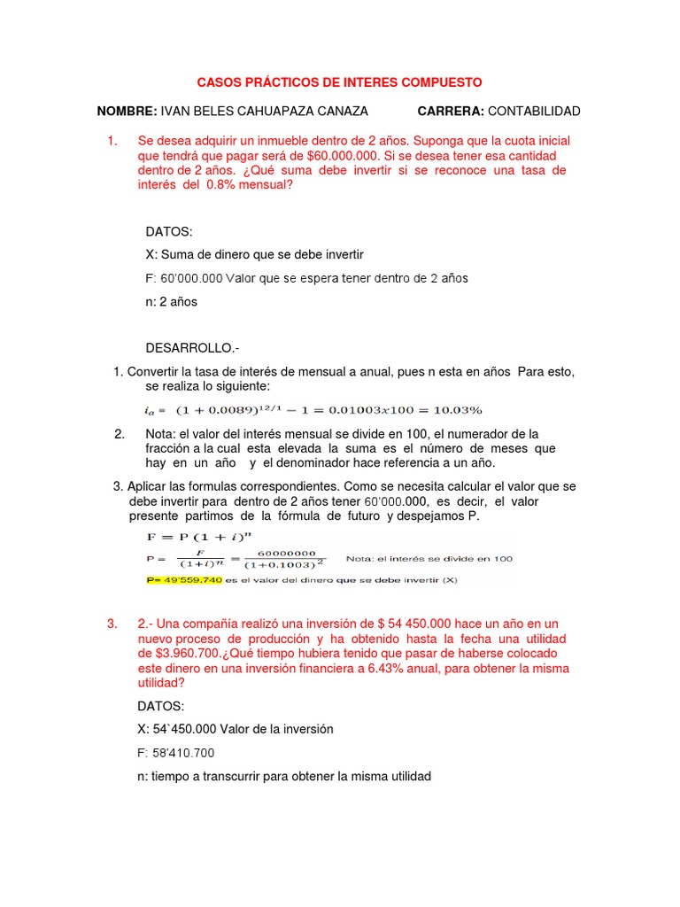 Casos Prácticos de Interes Compuesto de Ivan Beles C.C. | PDF | Interés ...