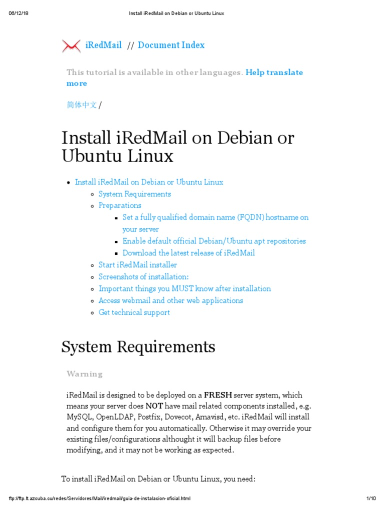 Install iRedMail On Debian or Ubuntu Linux PDF | PDF | Transport Layer ...