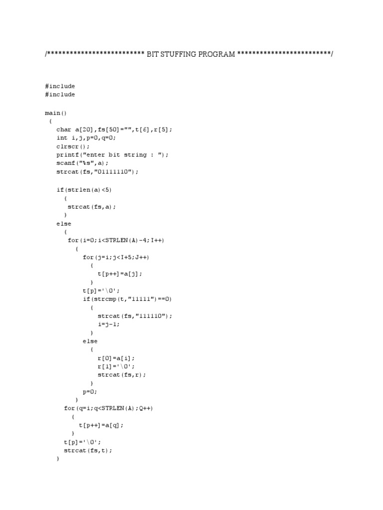Bit Stuffing Program | PDF | Data Compression | Mathematical Concepts