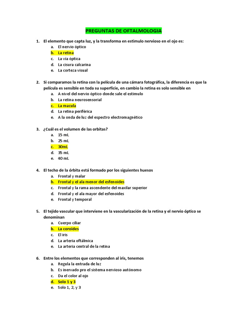 Banco de Preguntas para Oftalmologia | PDF | Ojo humano | Oftalmología