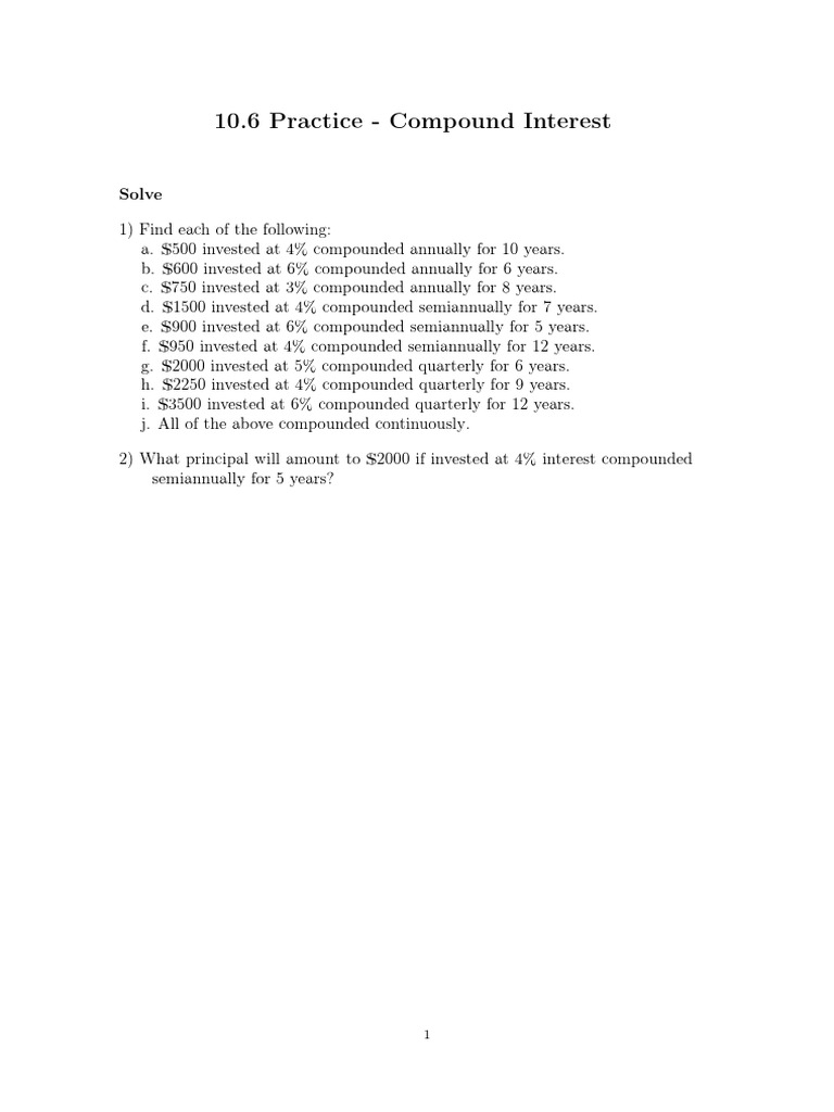 10.6 Compound Interest Practice PDF | PDF | Interest | Debt