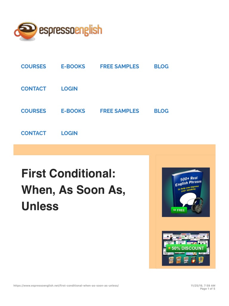 First Conditional - When, As Soon As, Unless - Espresso English | PDF ...