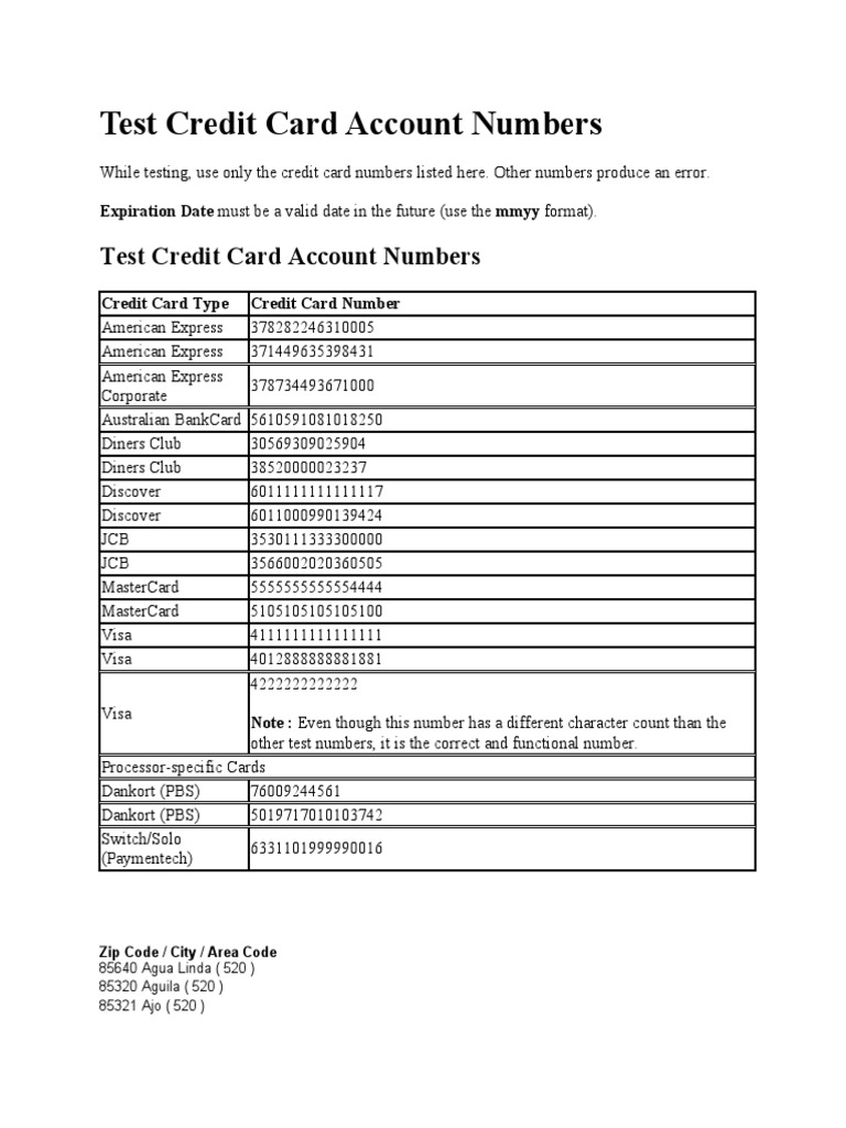 Test Credit Card Account Numbers | Download Free PDF | Nature | Visa Inc.