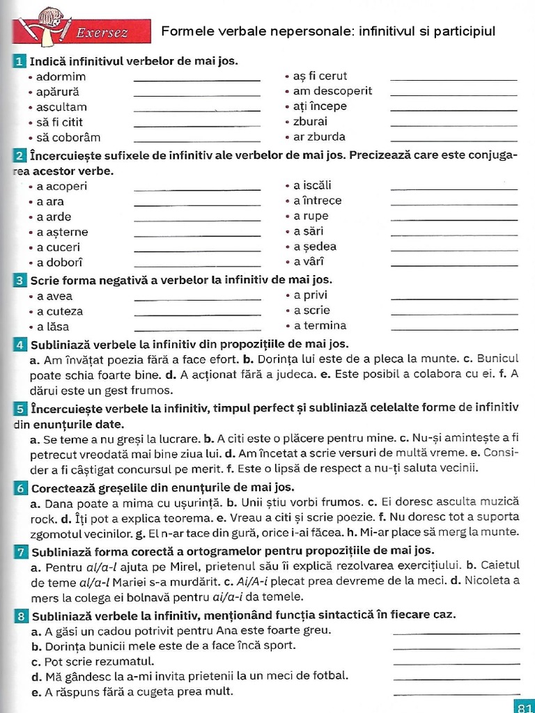 Formele Verbale Nepersonale - Infinitivul Si Participiul | PDF