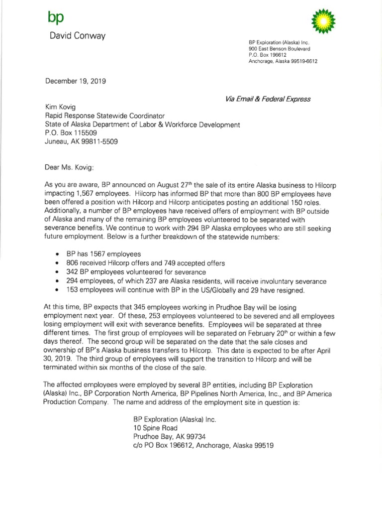 BP WARN Act Notice North Slope | PDF