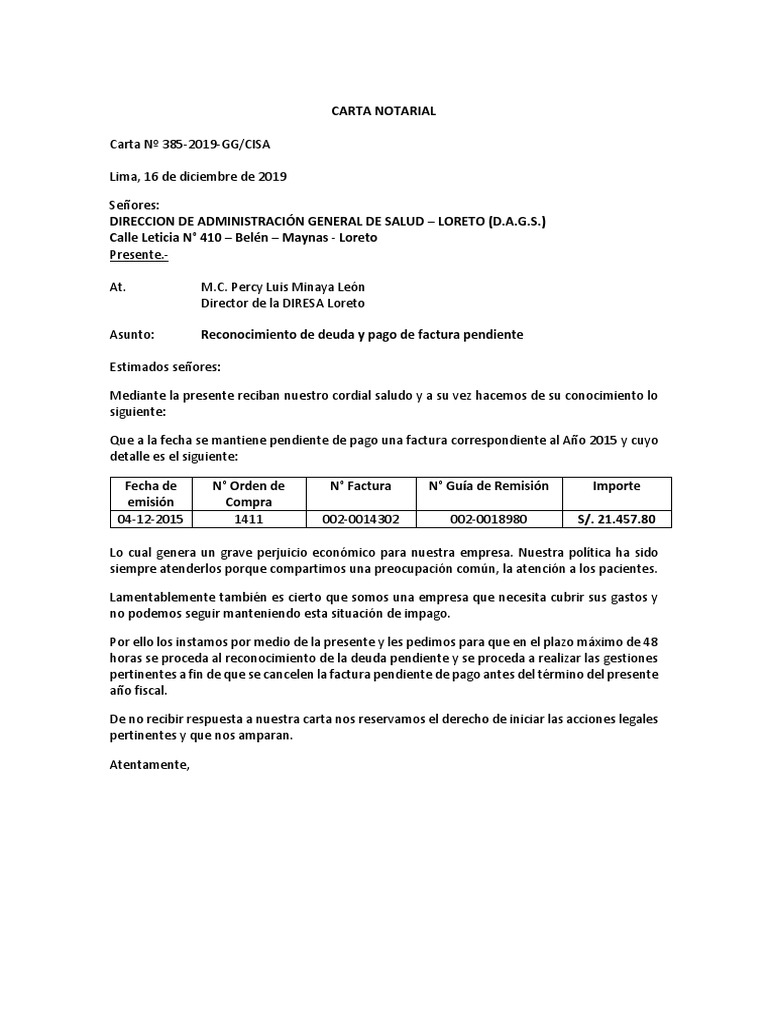 Carta Diresa Loreto Deuda 16-12-2018 | PDF
