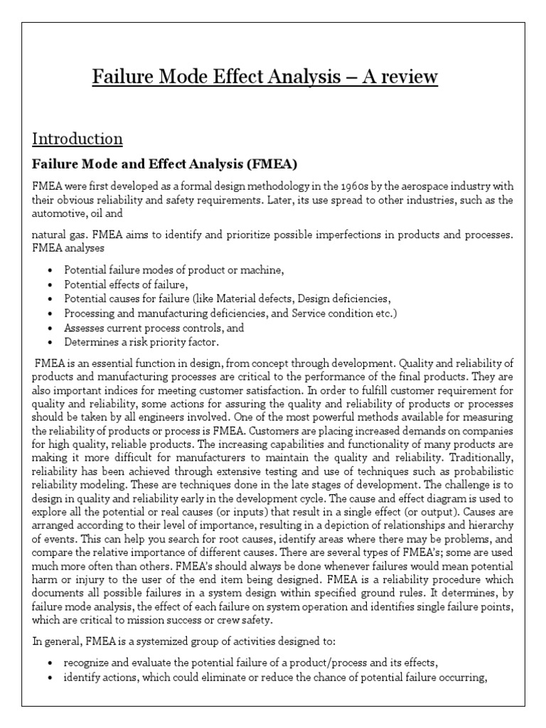 Failure Mode Effect Analysis | PDF | Reliability Engineering | World ...