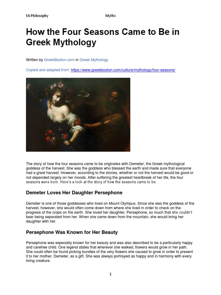 Demeter and the Birth of Seasons | PDF | Hades | Persephone