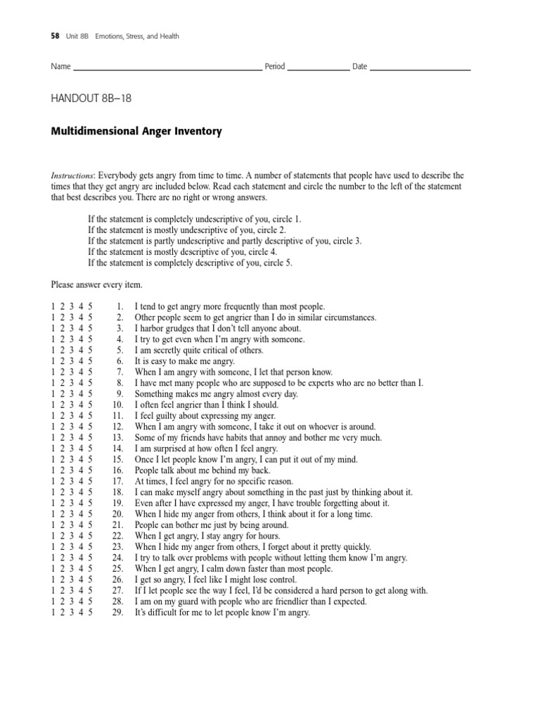 Multidimensional Anger Inventory | PDF | Anger | Behavioural Sciences
