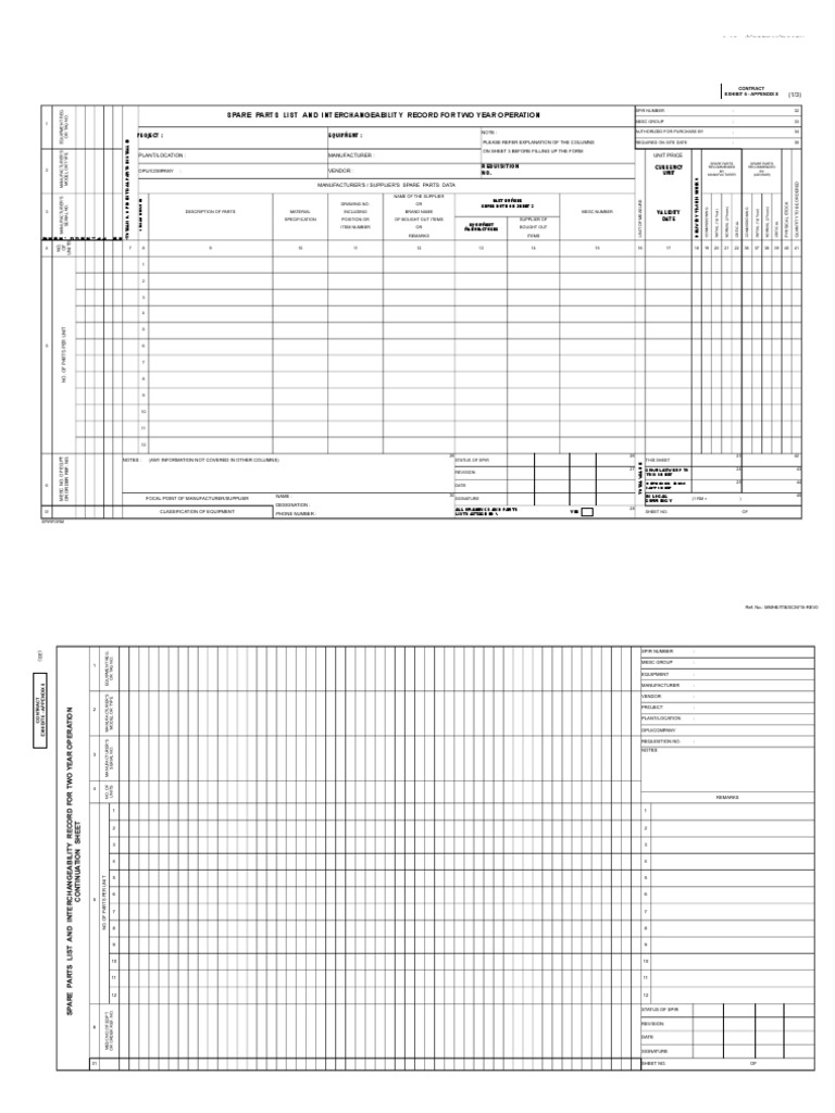 Spare Parts Interchangeable Records SPIR | Specification (Technical ...