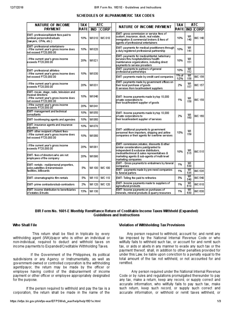 BIR Form No. 1601E - Guidelines and Instructions | PDF | Withholding ...