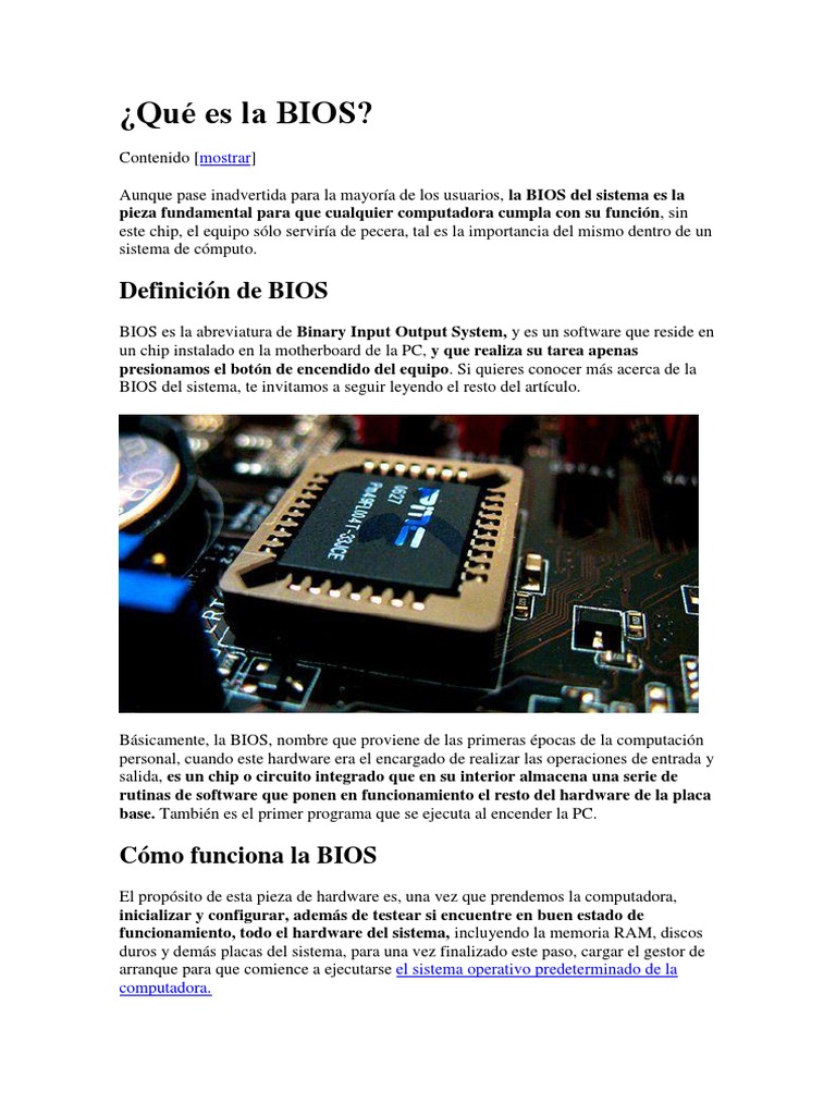 Qué Es La BIOS | PDF | Bios | Memoria de sólo lectura