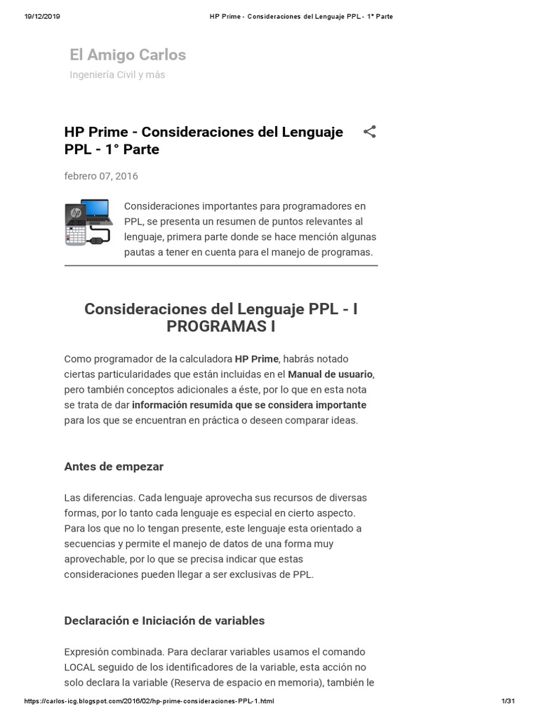 HP Prime - Consideraciones Del Lenguaje PPL - 1° Parte PDF | PDF ...
