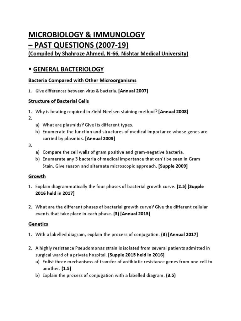 Microbiology & Immunology Past Questions | PDF | Tuberculosis | Infection