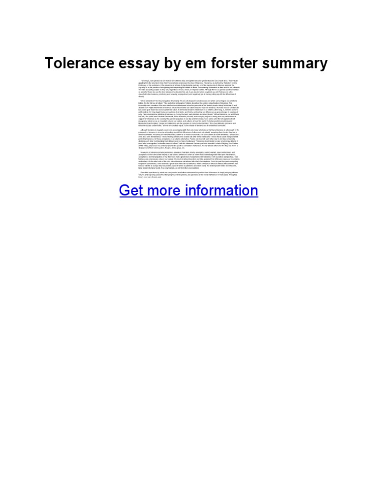 Tolerance Essay by em Forster Summary | PDF | E. M. Forster | Essays