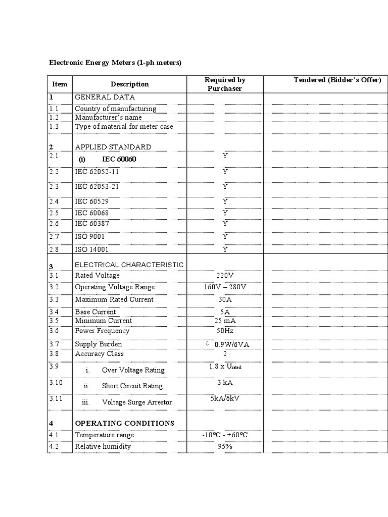 Technical Specification Electronic Energy Meters | PDF | Nature | Mains ...