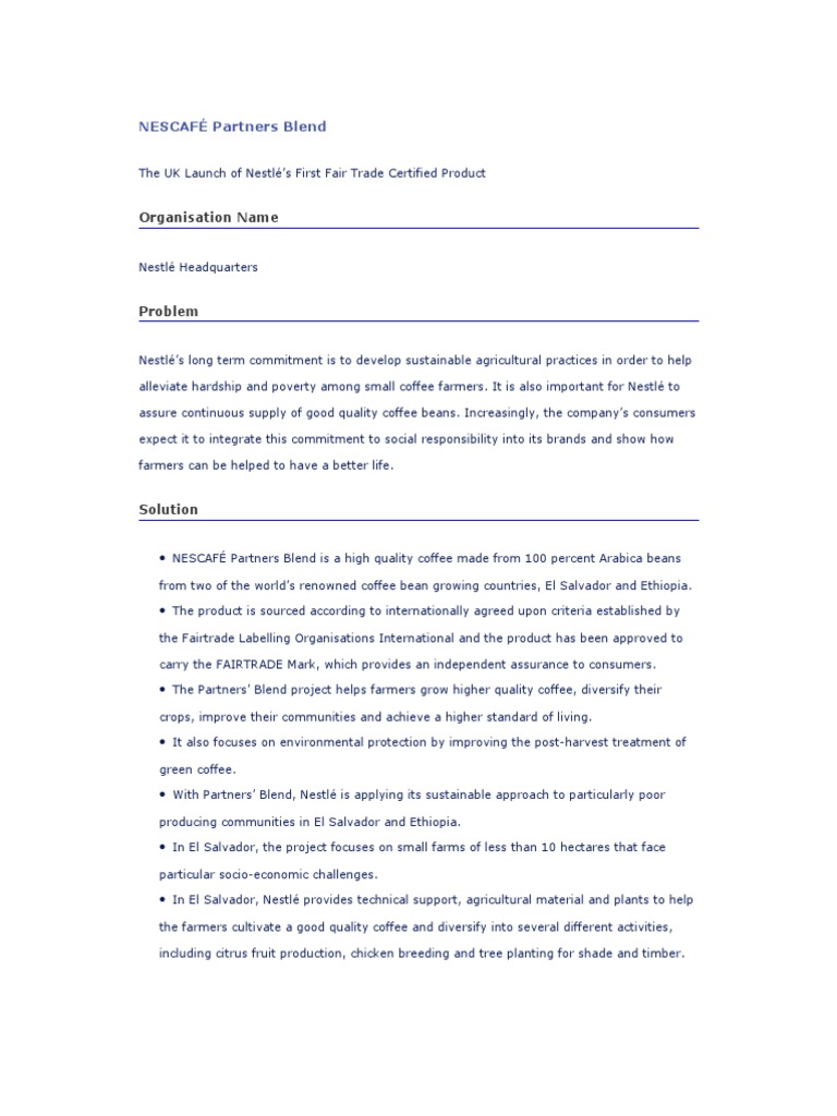 CSR Nescafe | PDF | Fair Trade | Coffee