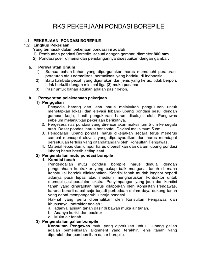 RKS Pondasi Bored Pile | PDF