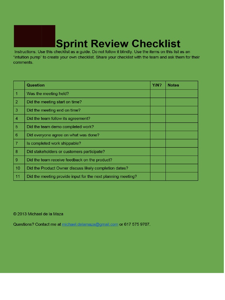 08-Sprint Review Checklist PDF | PDF