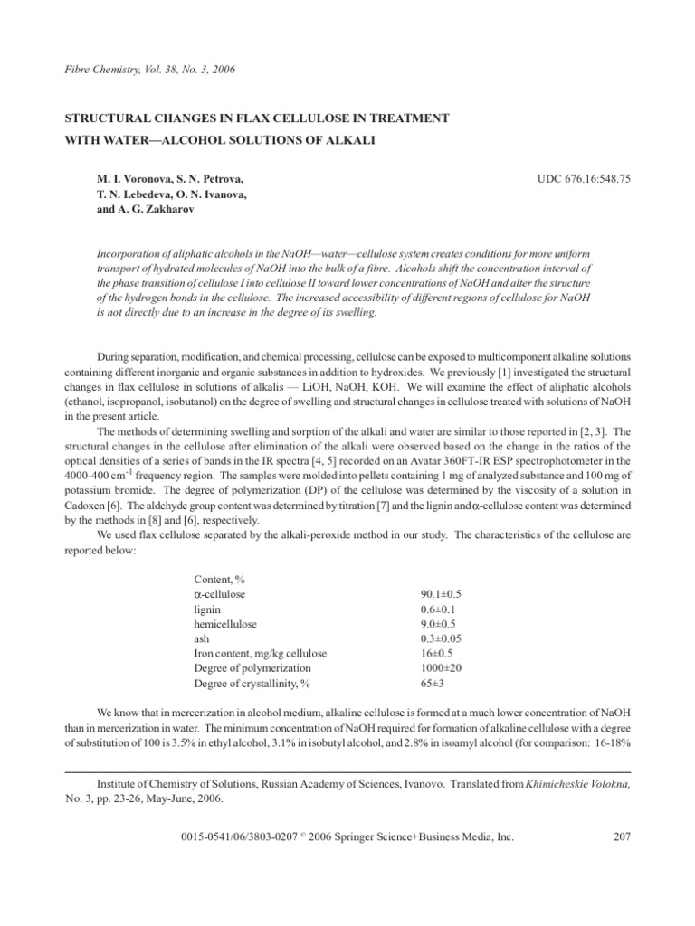 Structural Changes in Flax Cellulose in Treatment With Water Alcohol ...