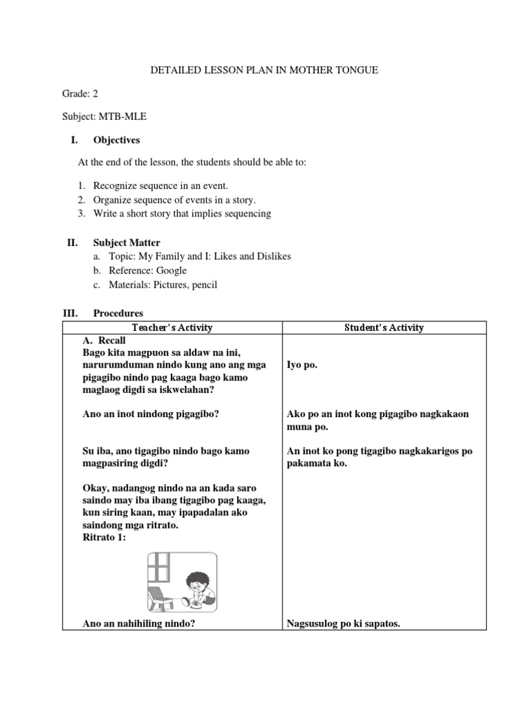 Detailed Lesson Plan in Mother Tongue | PDF