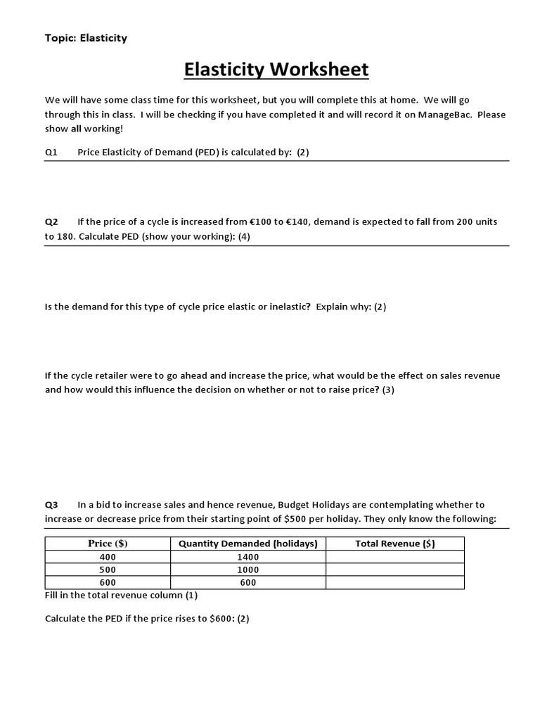 1.2 Elasticity Work Sheet 2019 | PDF | Price Elasticity Of Demand | Demand