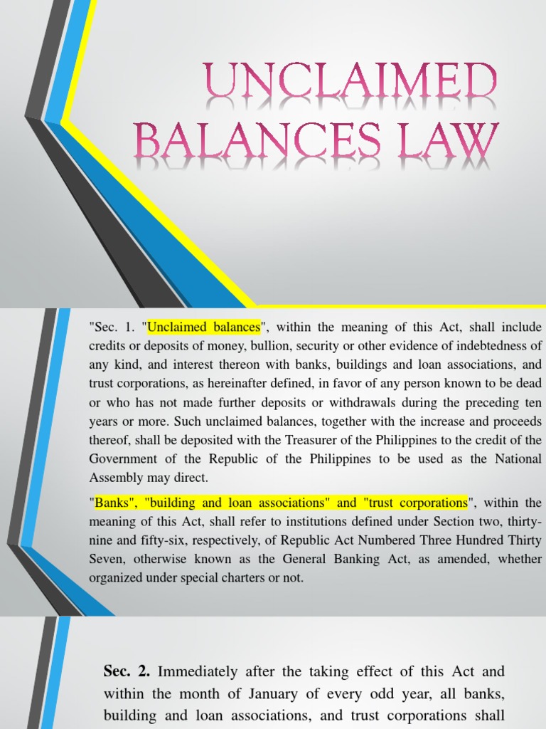 Unclaimed Balances Law | PDF | Deposit Account | Banks